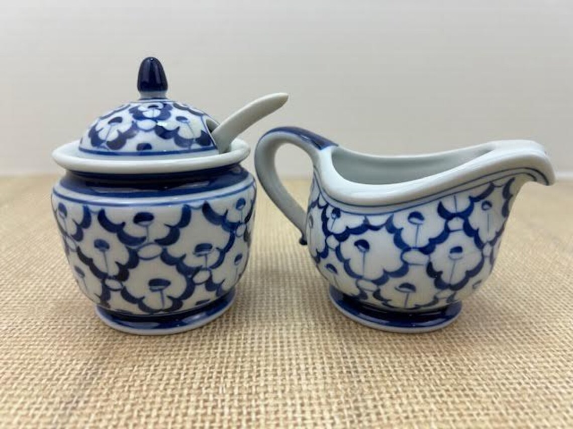 Blue and White Sugar/creamer Set, Cute Mini Blue and White Sugar and ...