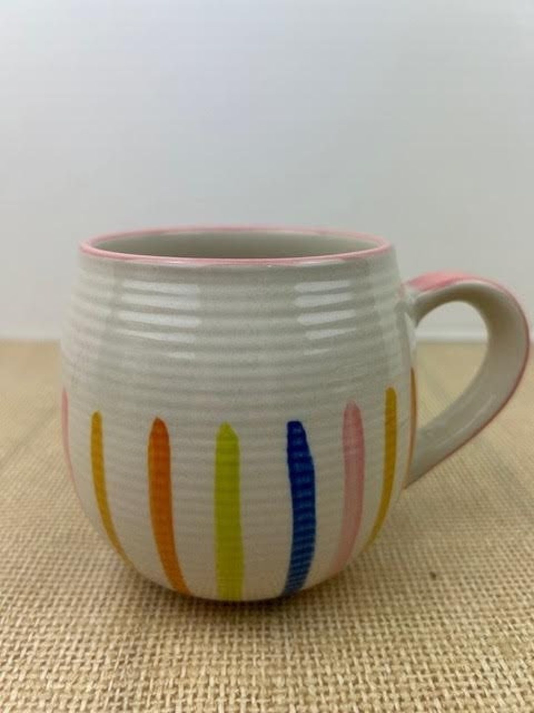 Paper Source Mug With Pink Accents, Ribbed Paint Stroke Mug From Paper ...
