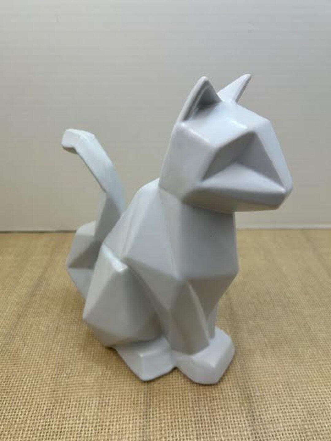 White Ceramic Cat Statue, Ceramic Geometric Looking Cat Statue, Modern ...