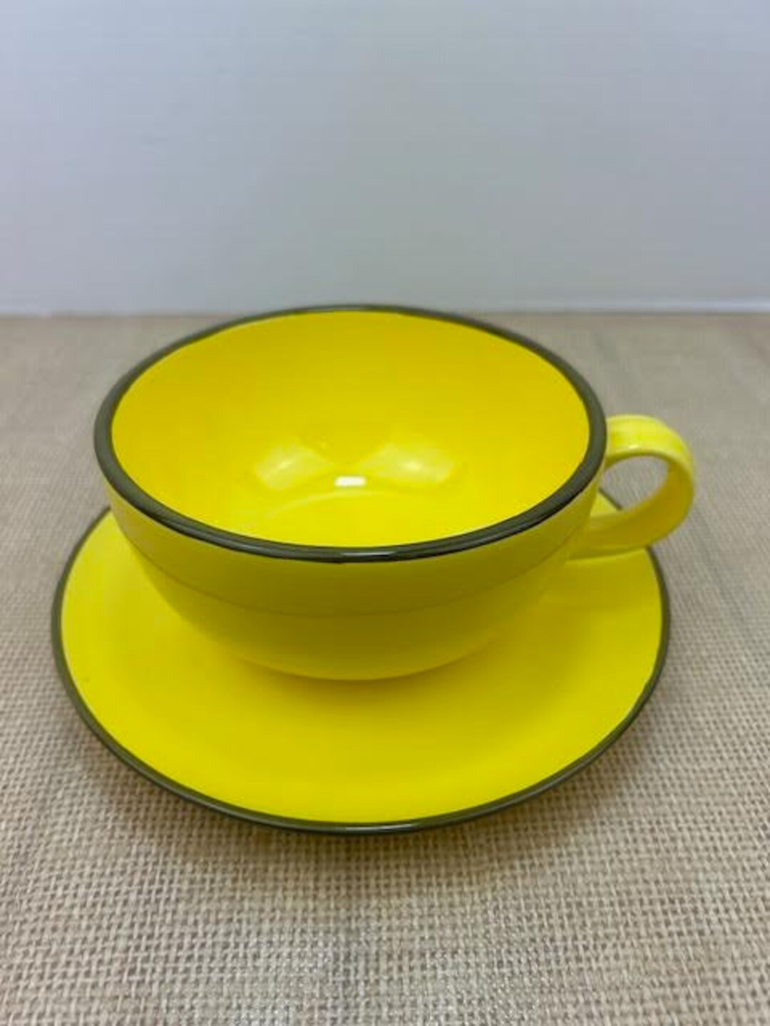 Vintage Large Yellow Teacup and Saucer, Made in Japan, Large Ceramic ...