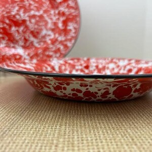 Vintage Red and White Enamel Plates and Shallow Bowls, Splatter Enamel ...