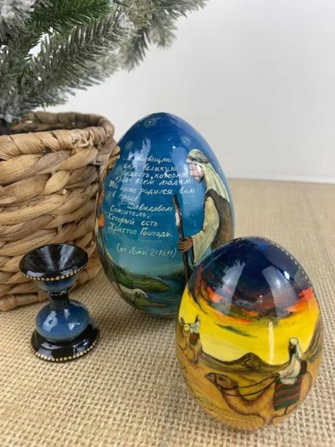 Hand Painted Egg With Shepherds and Writing From Luke 2 in Russian ...