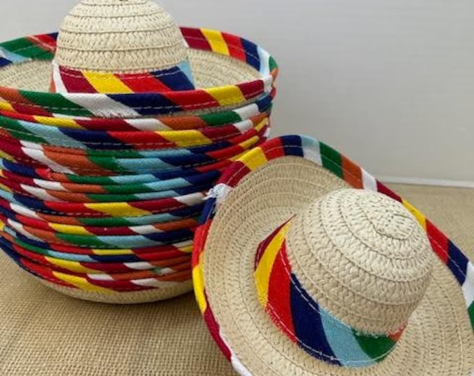 Set of 3 Mini Sombrero Hats for Decor, Sombrero Hat With Rainbow Serape ...
