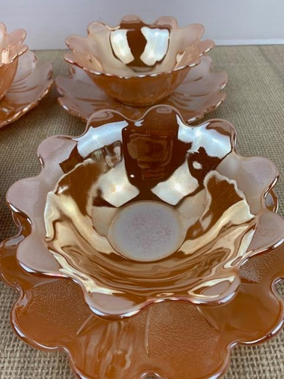 Vintage Carnival Glass Flower Bowl and Saucer, Carnival Glass Collector ...