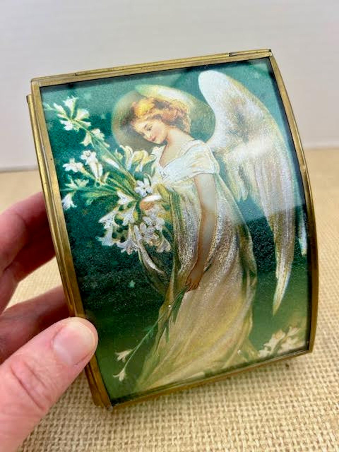 Vintage Enesco Brass and Green Glass Music/jewelry Box, Vintage ...