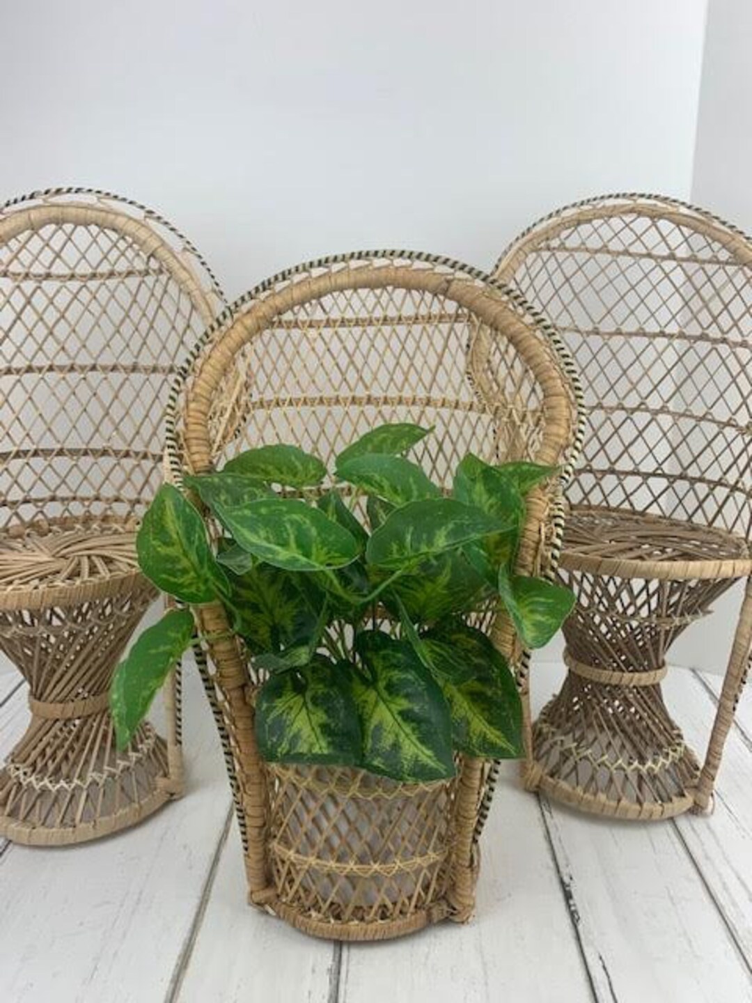 Mini Vintage Wicker Fan Chairs Wicker Fan Chair Plant Holder - Etsy