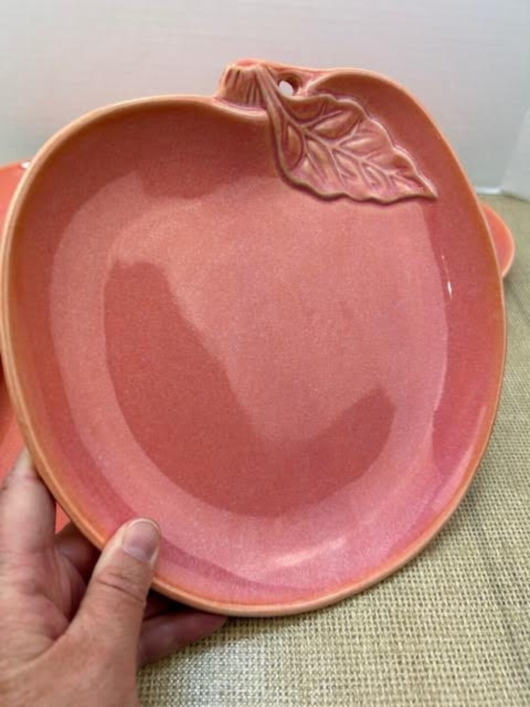 Set of 4 Peachy Pink Peach Plates From Dash of That, Peach Shaped ...