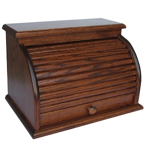 Bread Box Roll Top Amish Handcrafted Storage Solid Oak Deep Rich Finish ...