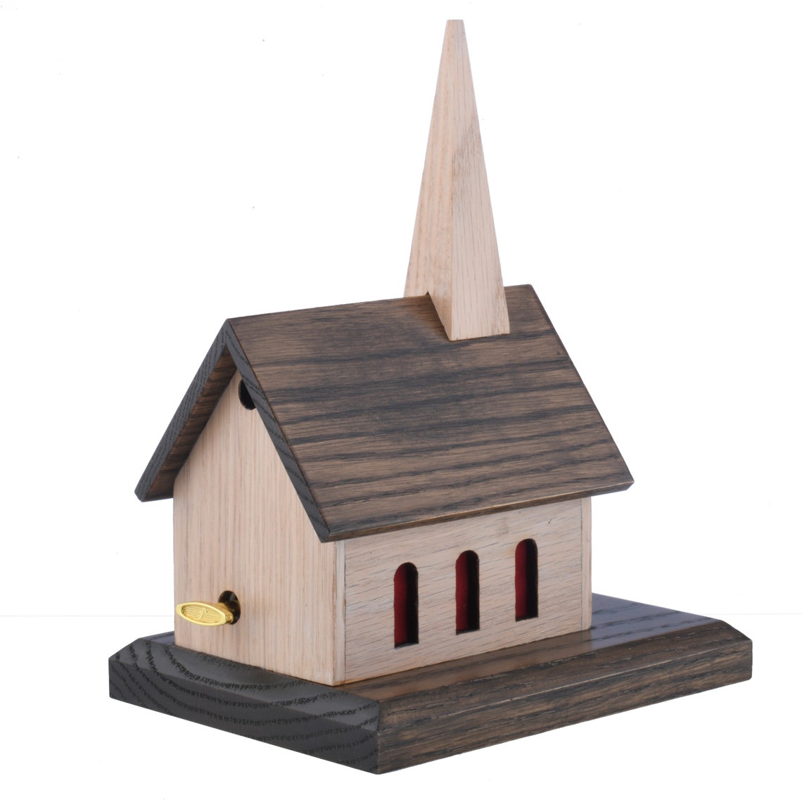 Amish Handcrafted Wood Church Music Box Solid Oak, Two-toned Wood ...