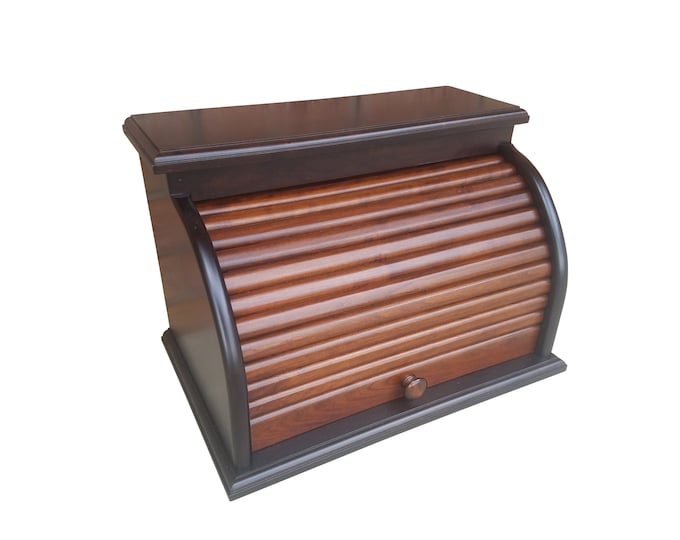 Bread Box Roll Top Amish Handcrafted Storage Solid Oak TWO-TONED Bin ...
