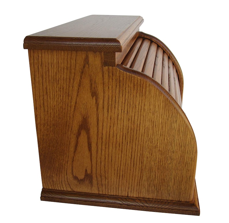 Bread Box Roll Top Amish Handcrafted Storage Solid Oak CHESTNUT Stain ...