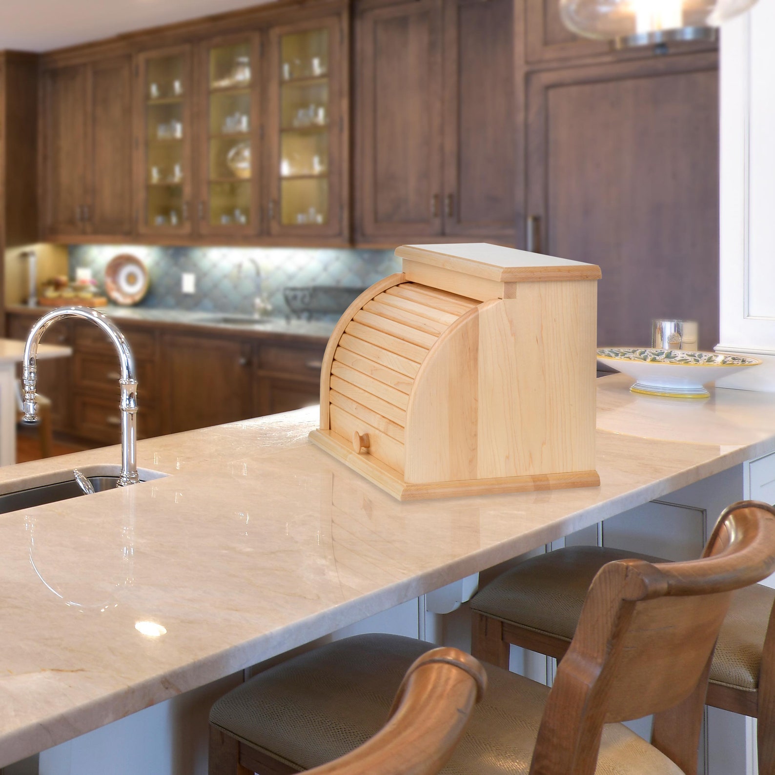 Bread Box Roll Top Amish Handcrafted Storage Solid Maple NATURAL Finish ...