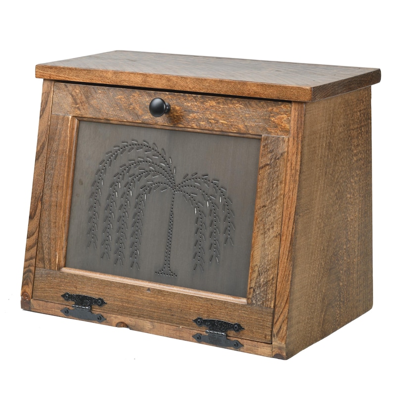 Amish Rustic Farmhouse Handcrafted Wood & Tin Bread Box Two Layer ...