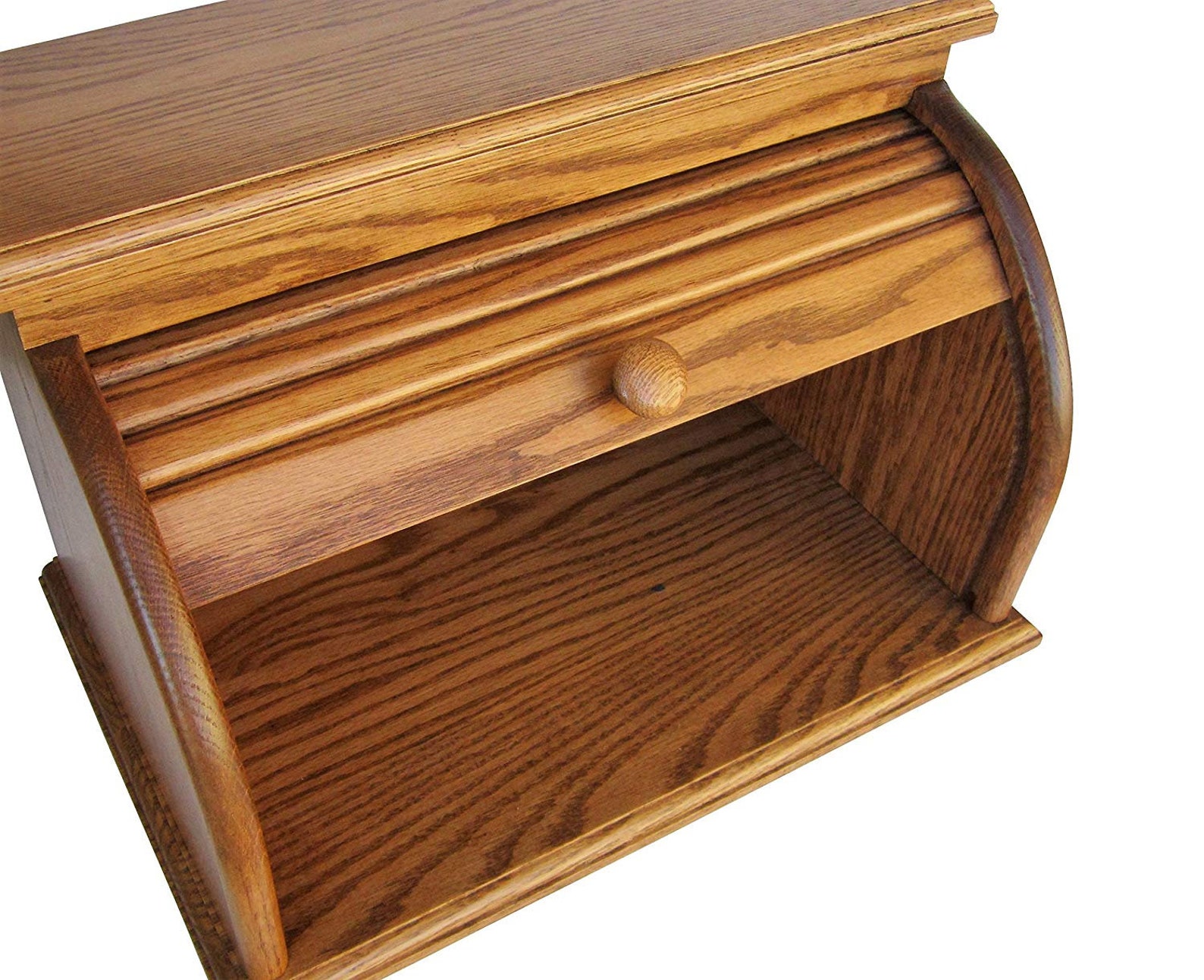 Bread Box Roll Top Amish Handcrafted Storage Solid Oak CHESTNUT Stain ...