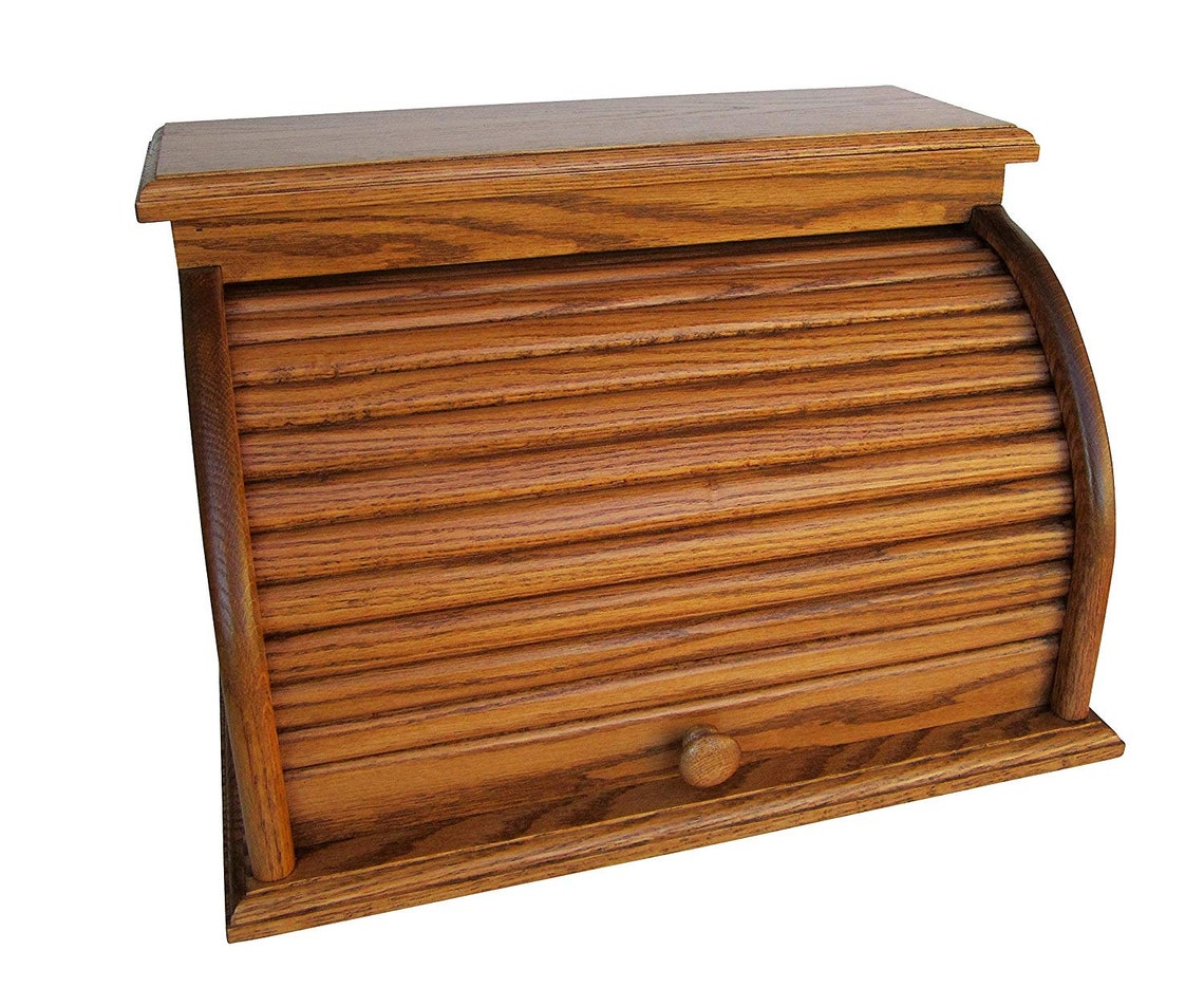 Bread Box Roll Top Amish Handcrafted Storage Solid Oak CHESTNUT Stain ...