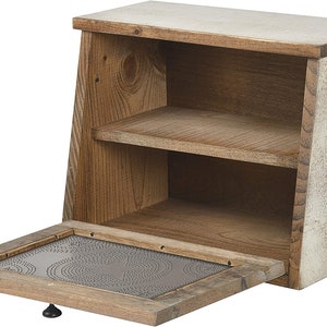 Rustic Wood Bread Box Large Kitchen Counter Storage Punched Star Tin ...