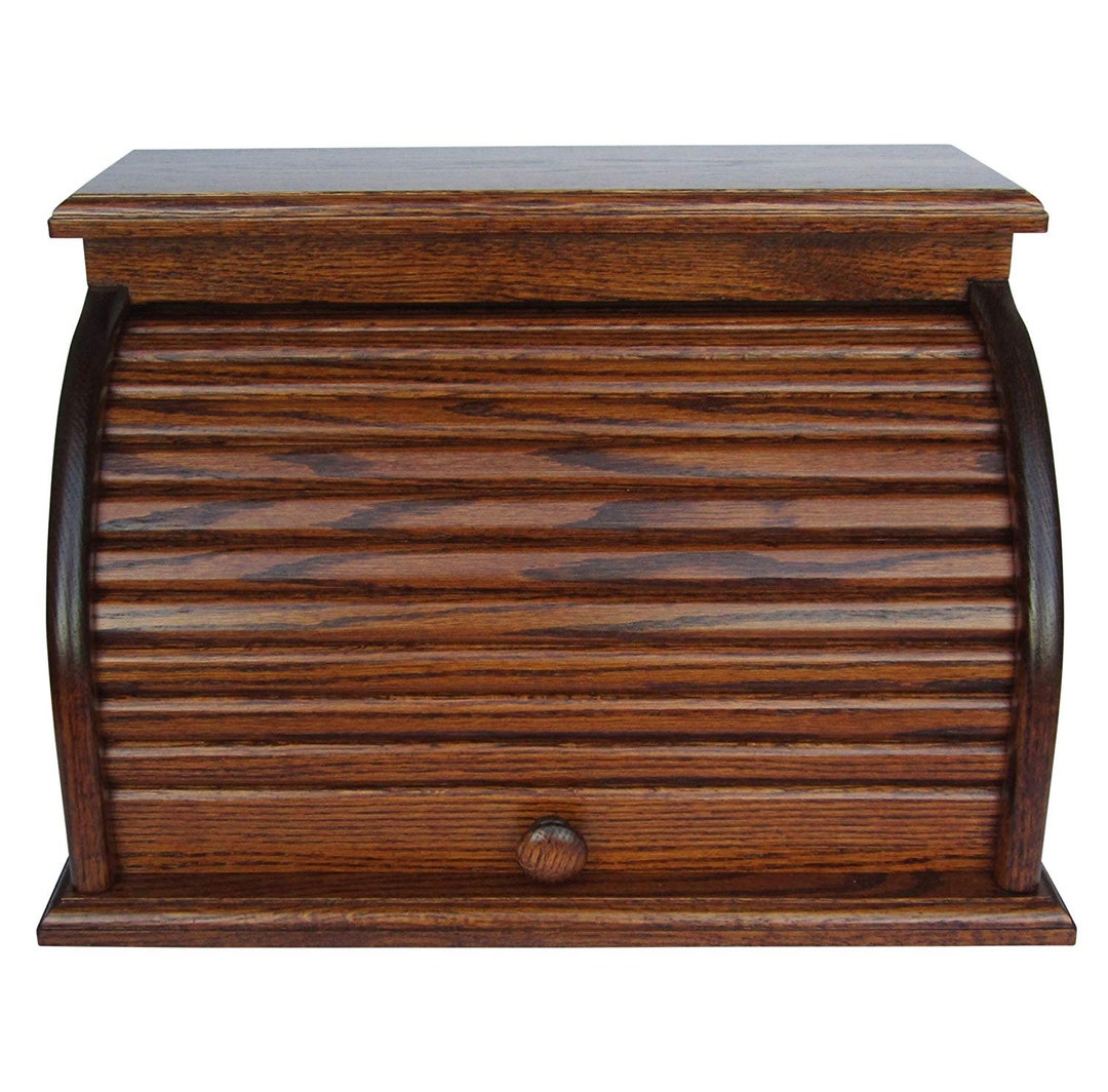 Bread Box Roll Top Amish Handcrafted Storage Solid Oak Deep Rich Finish ...