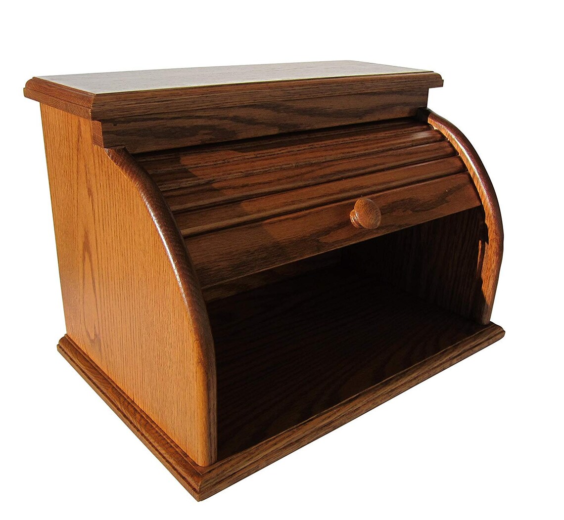 Bread Box Roll Top Amish Handcrafted Storage Solid Oak CHESTNUT Stain ...