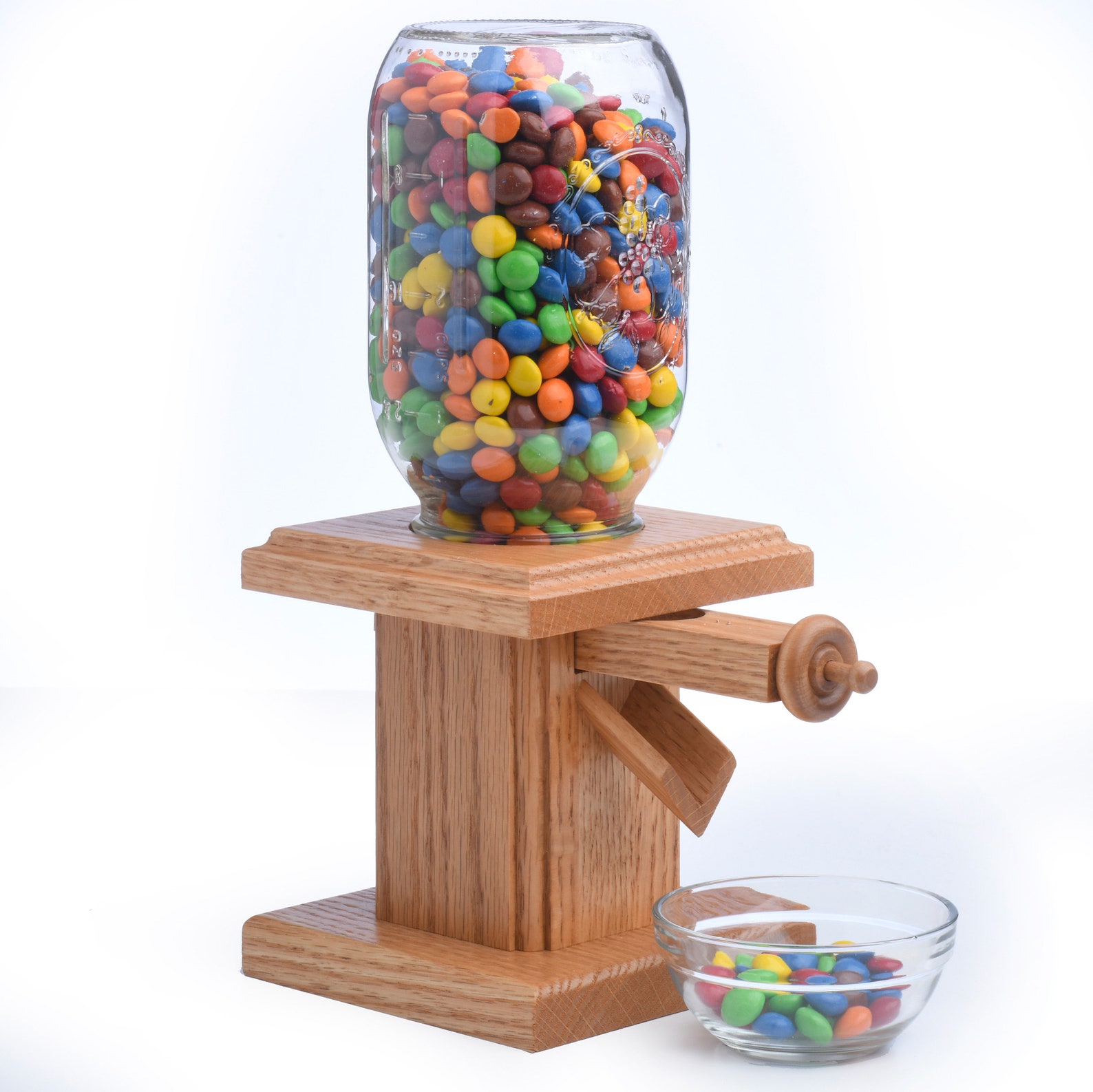 Handcrafted Amish Wooden Candy Dispenser Glass Jar Solid Oak Wood M&m's ...