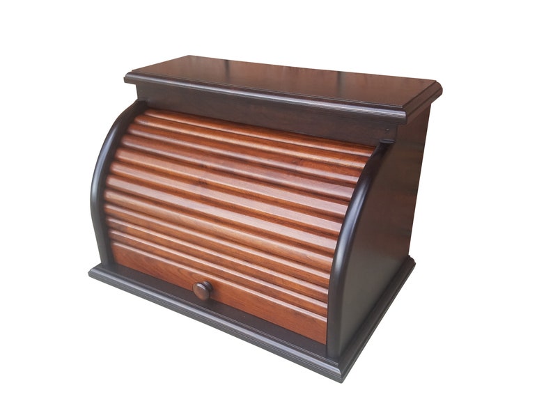 Bread Box Roll Top Amish Handcrafted Storage Solid Oak TWO-TONED Bin ...