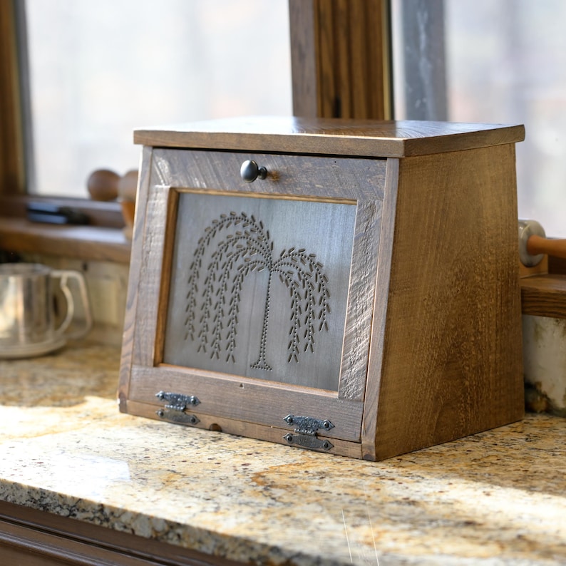 Amish Rustic Farmhouse Handcrafted Wood & Tin Bread Box Two Layer ...