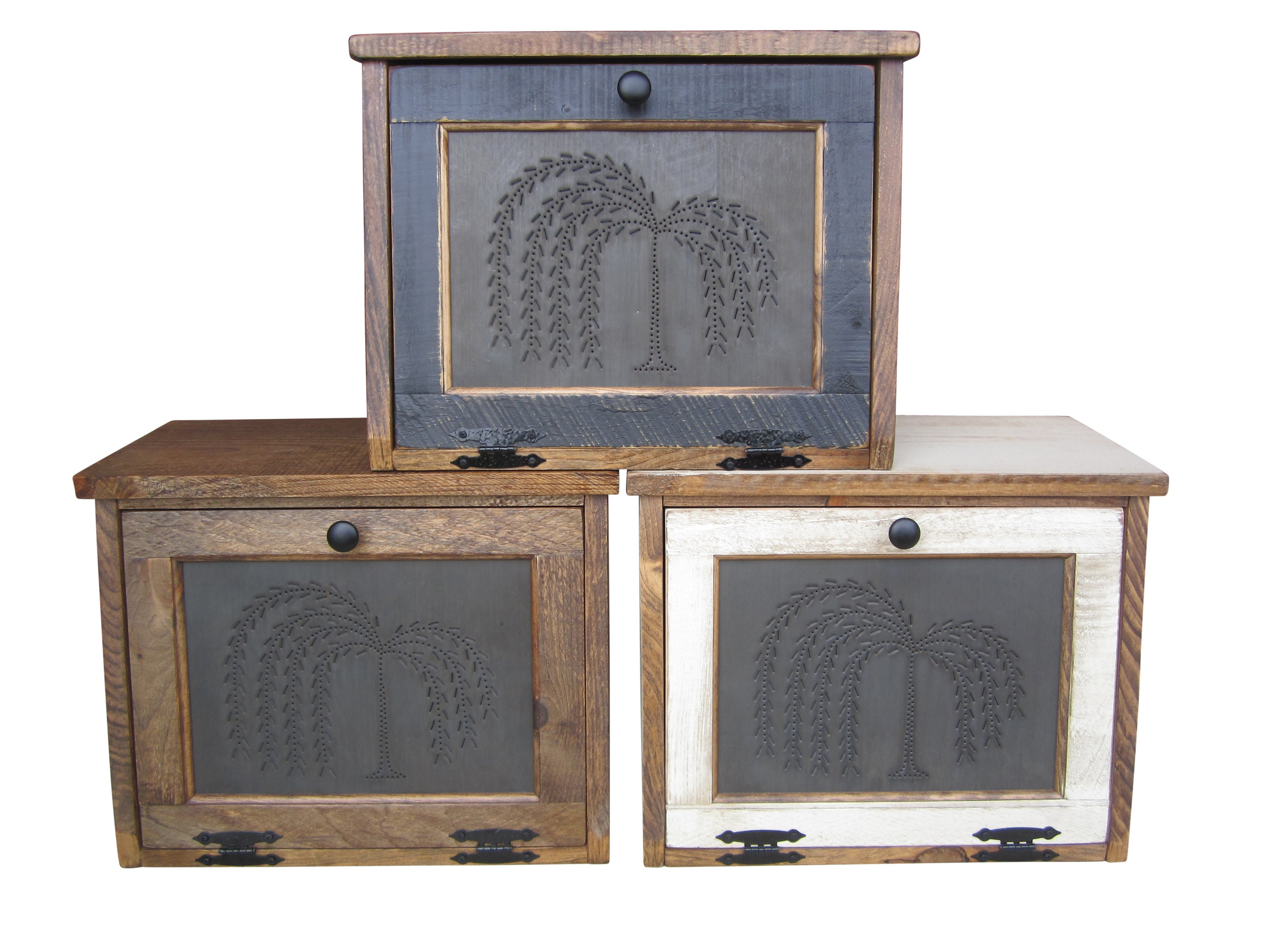 Amish Rustic Farmhouse Handcrafted Wood & Tin Bread Box Two - Etsy