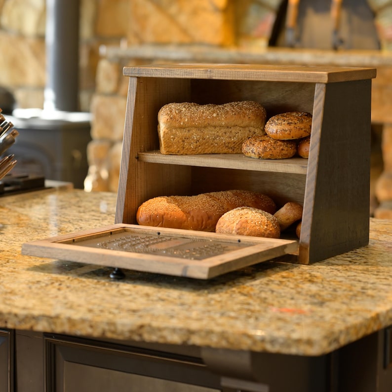 Amish Rustic Farmhouse Handcrafted Wood & Tin Bread Box Two Layer ...