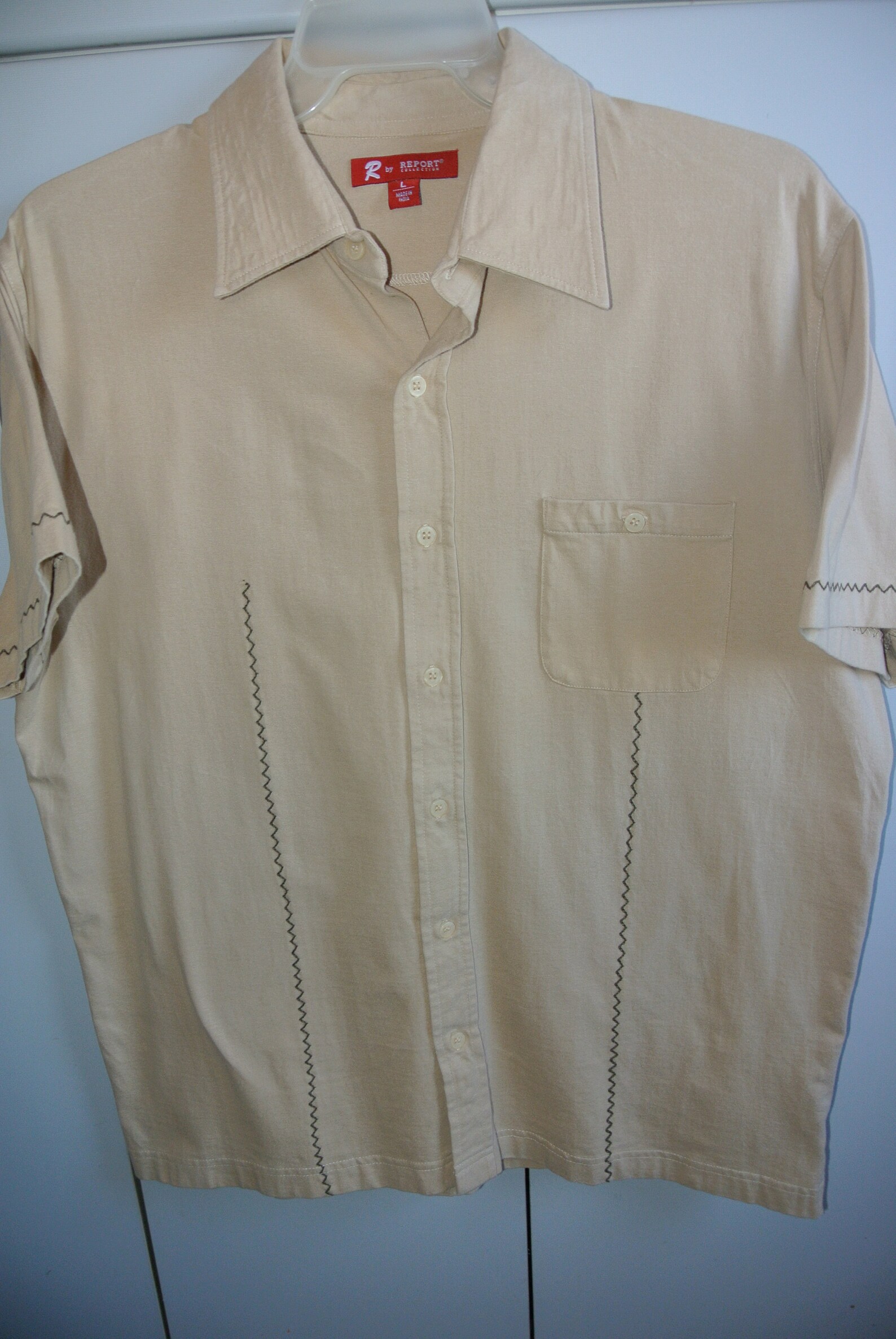 R by Report Collection Mens Large Soft Simple Shirt Embroidery on Light ...