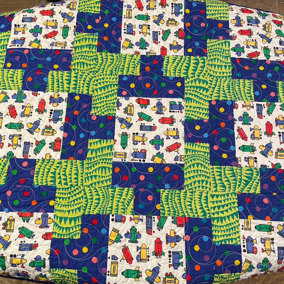 Crayola Boy Toys Baby Quilt: Handmade Patchwork Cotton Planes, Trains ...