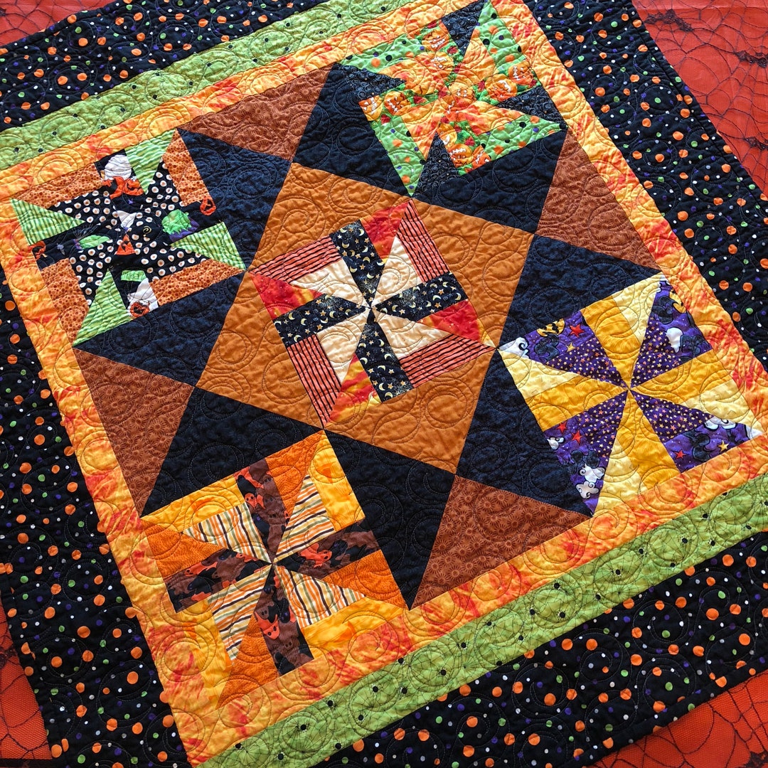 Spellbinding Halloween/autumn Pinwheel Lap Quilt Handmade 100% Cotton ...