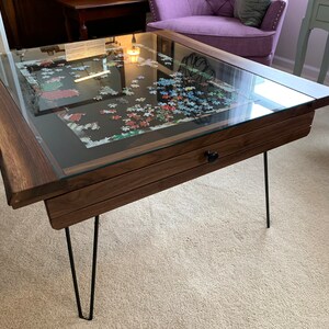 Jigsaw Puzzle Table With Custom Walnut Live Edge. Solid Wood Furniture ...