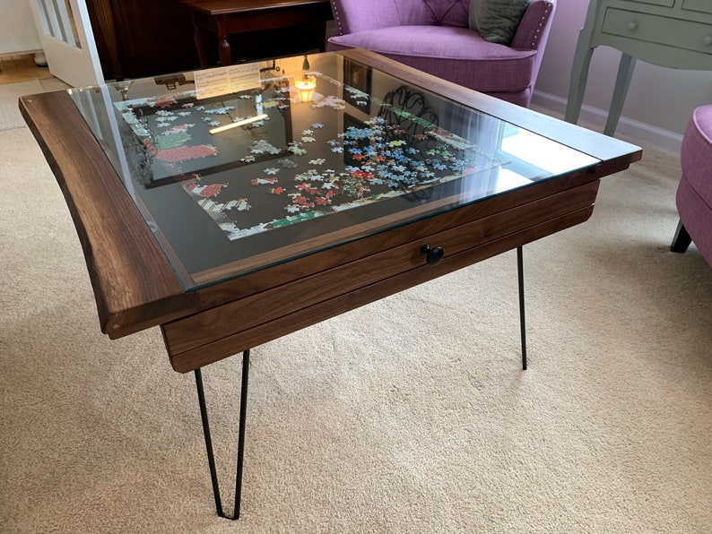Jigsaw Puzzle Table With Custom Walnut Live Edge. Solid Wood - Etsy