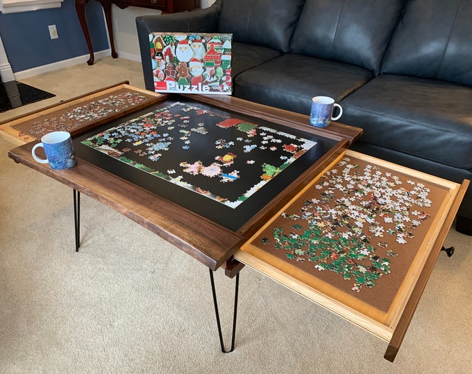 Jigsaw Puzzle Table With Custom Walnut Live Edge. Solid Wood Furniture ...