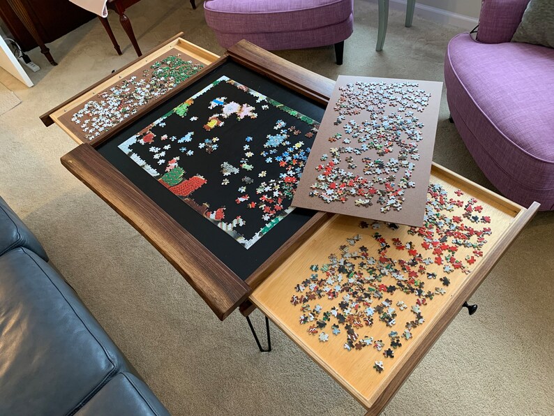 Jigsaw Puzzle Table With Custom Walnut Live Edge. Solid Wood - Etsy