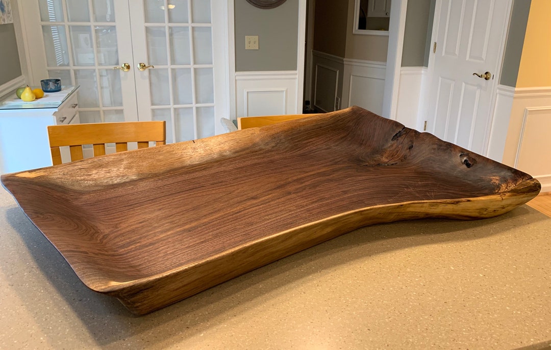 Large Walnut Tray, Office Table Decor, Ottoman Tray, Wood Tray ...