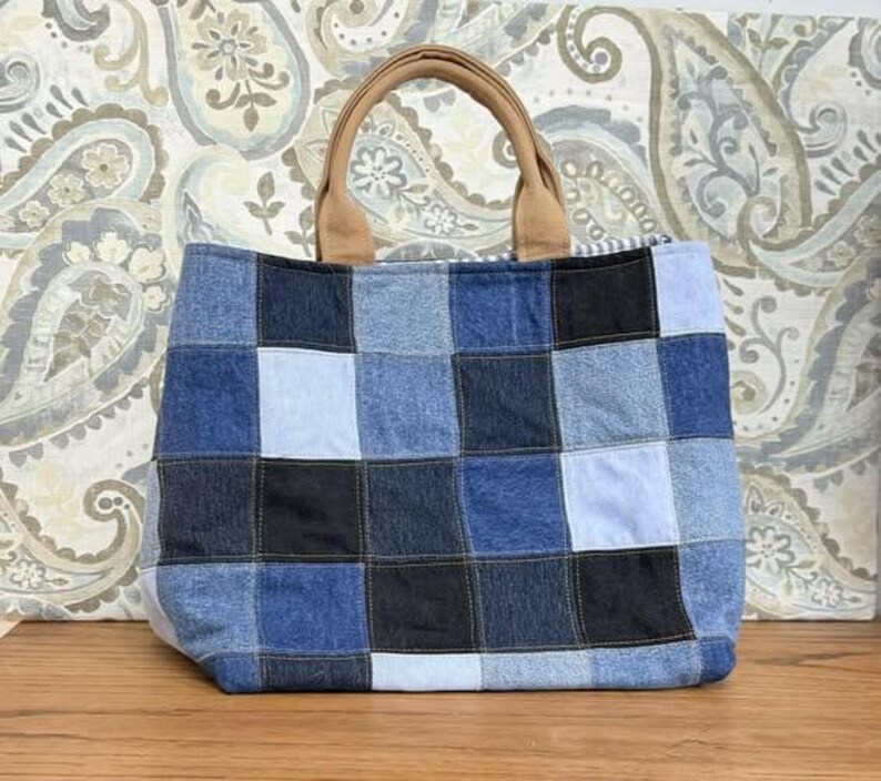Upcycled Denim Patchwork Tote Bag • Handmade Reclaimed Jean Carryall - Etsy