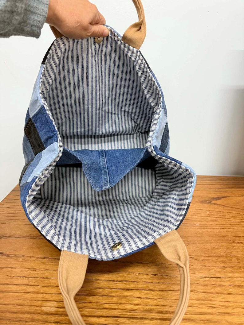 Upcycled Denim Patchwork Tote Bag • Handmade Reclaimed Jean Carryall - Etsy