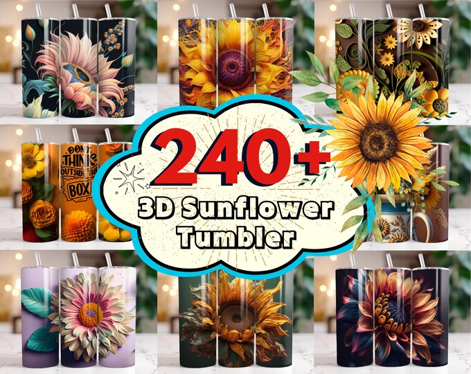 240 Sunflower Tumbler Wrap Bundle, 3D Sunflower Sublimation Designs ...