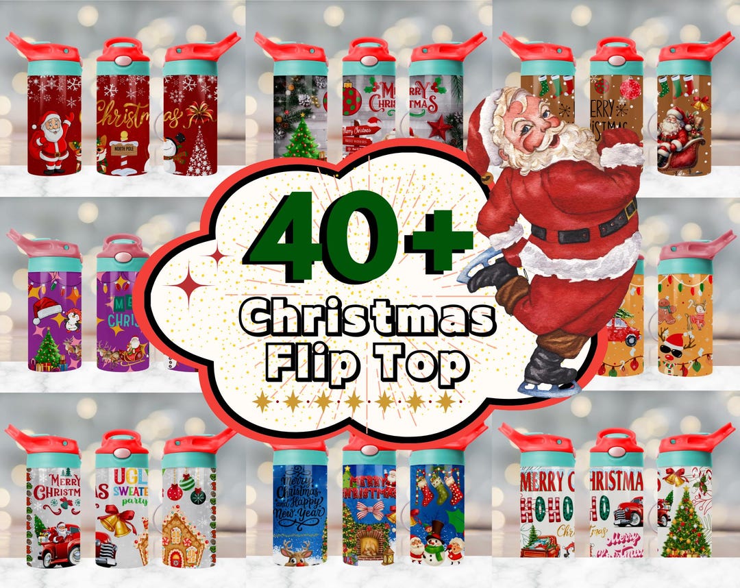 40 Christmas Flip Top Wrap Design Bundle, Kids Santa Flip Top Cup, Xmas ...