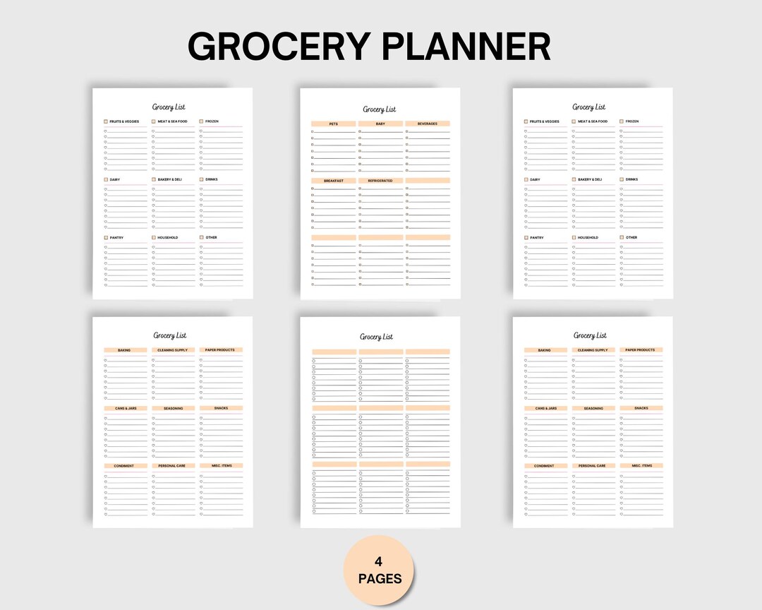 Printable Grocery Planner, Shopping List Organizer, Meal Tracker, Food ...