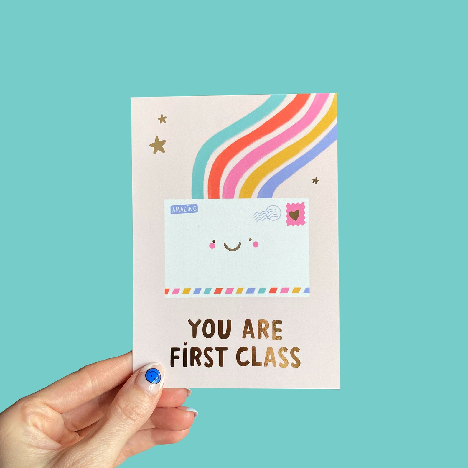 You're First Class Gold Foil Postcard - Etsy