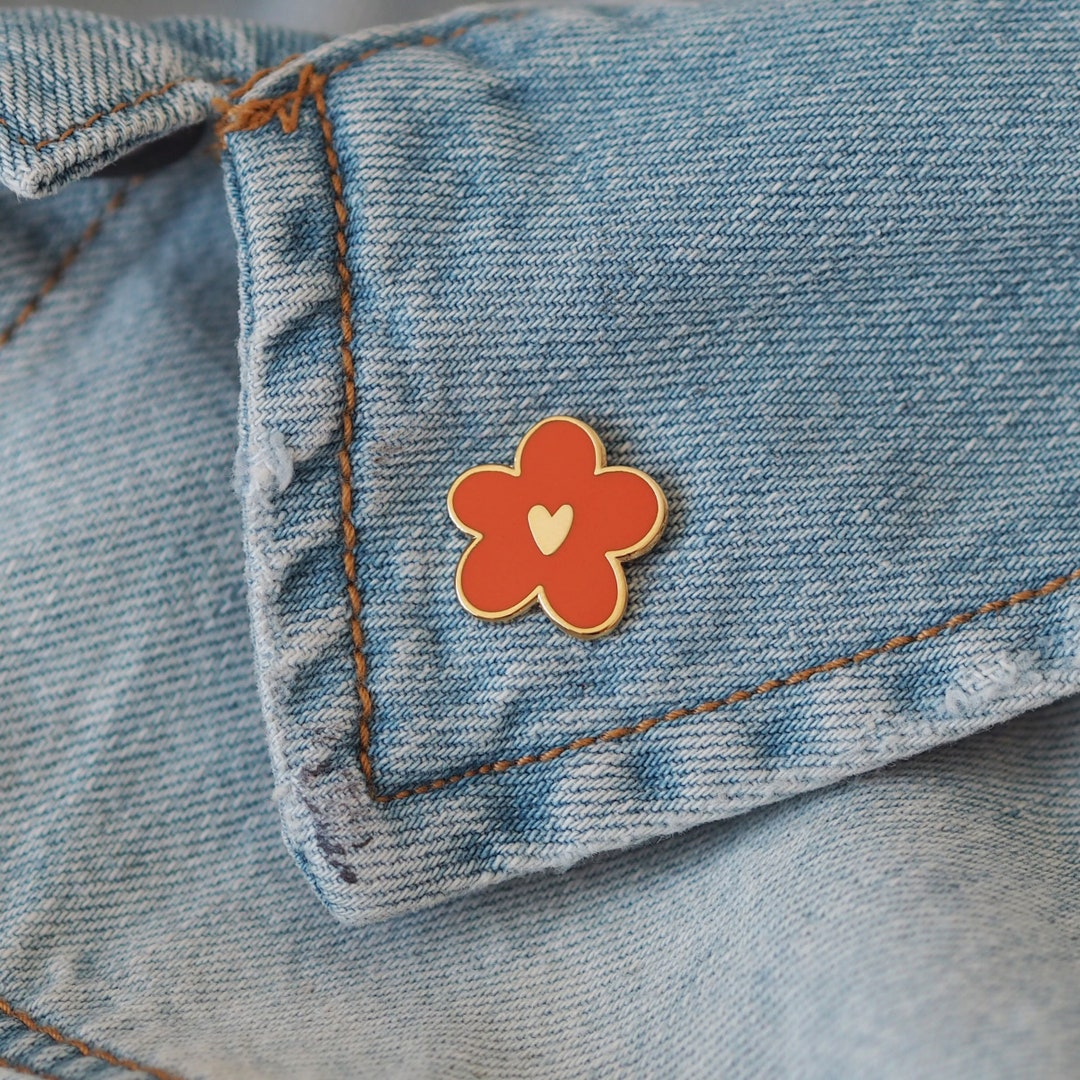 Red Orange Mini Flower Enamel Pin - Etsy