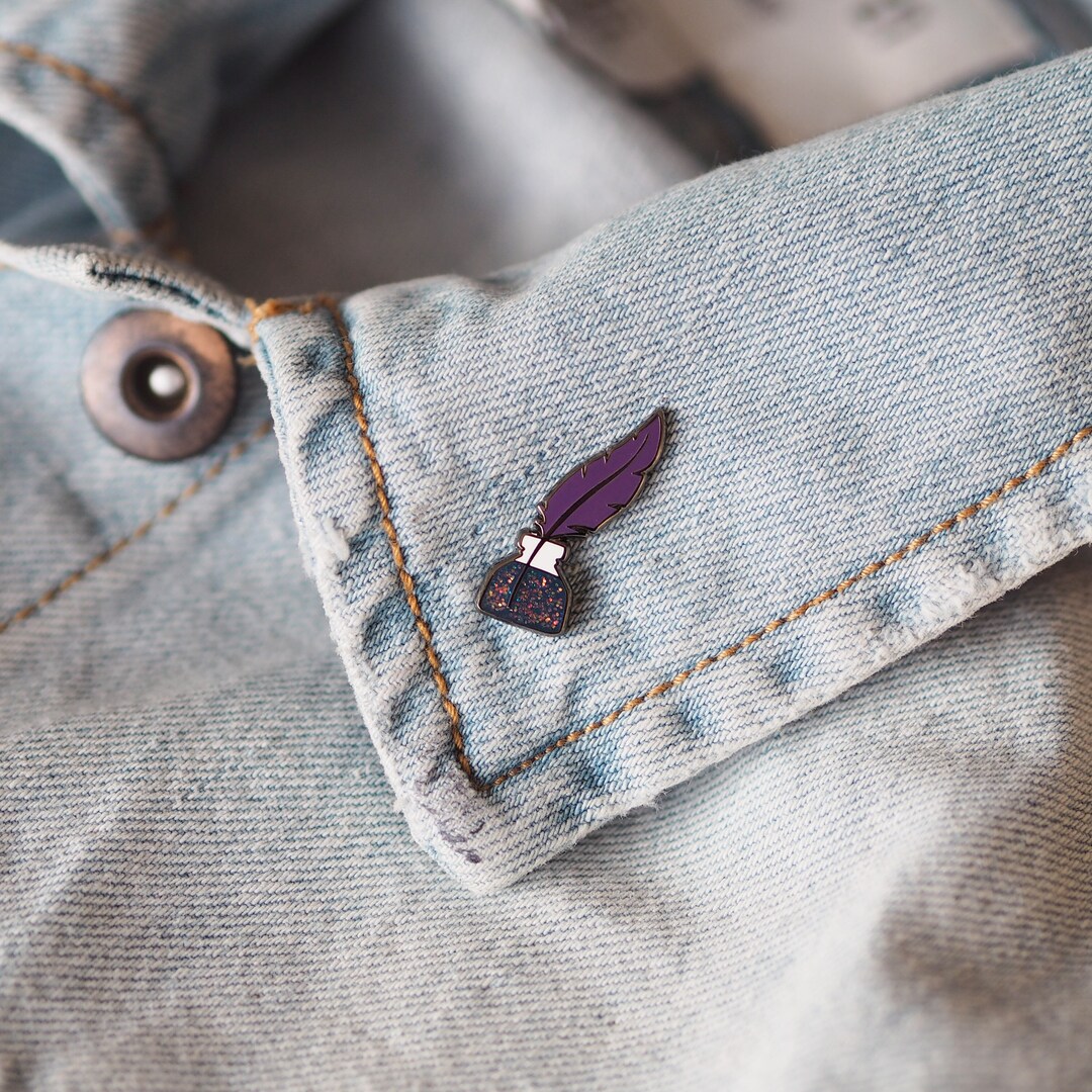 Glitter Quill Enamel Pin - Etsy