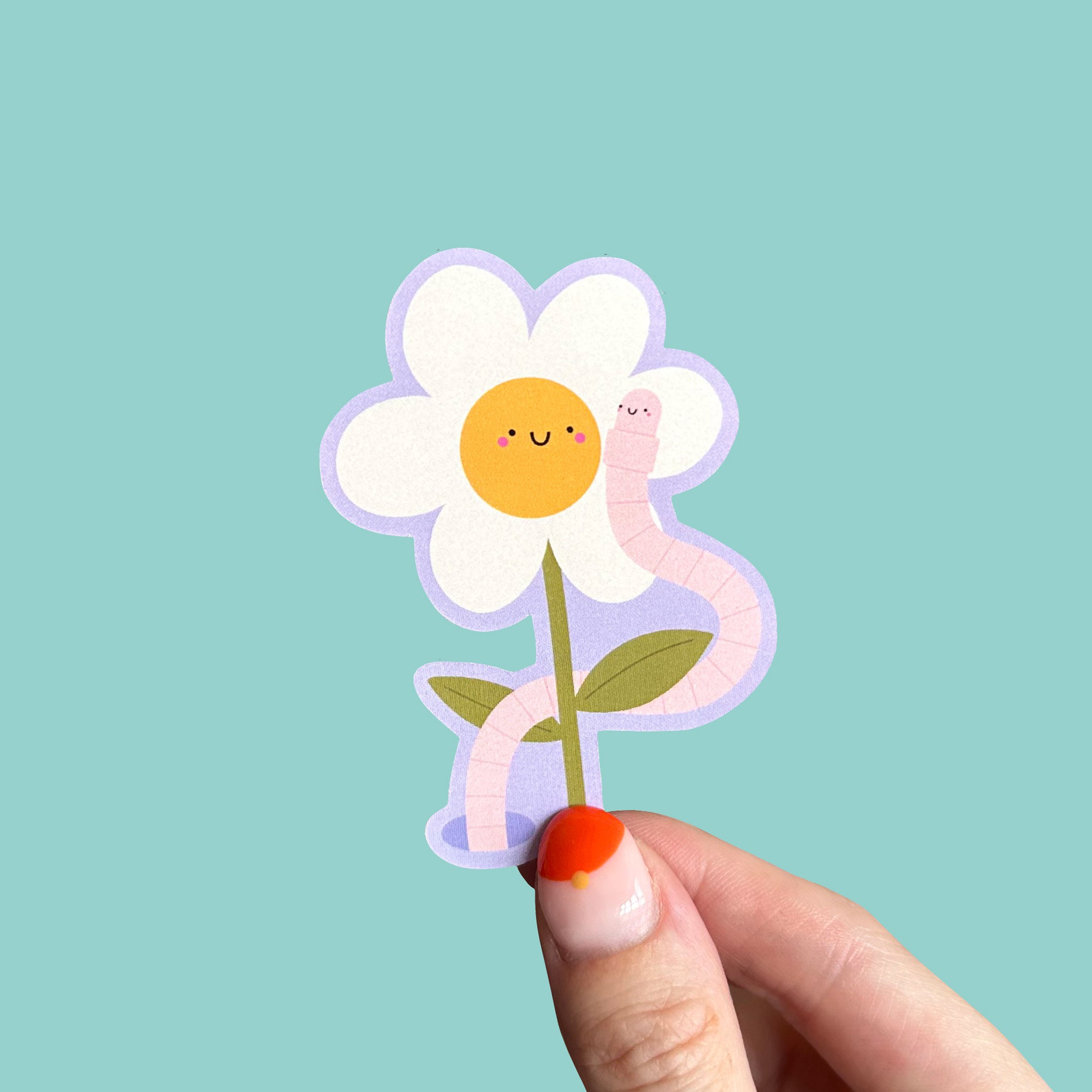 Daisy and the Worm Sticker - Etsy