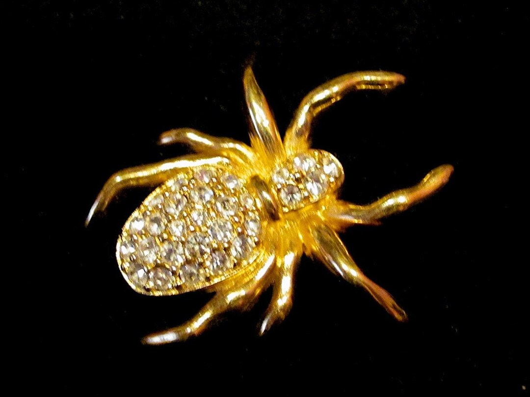 SWAROVSKI SPIDER Signed Swan Logo Signed Gold Tone & Crystal Spider ...