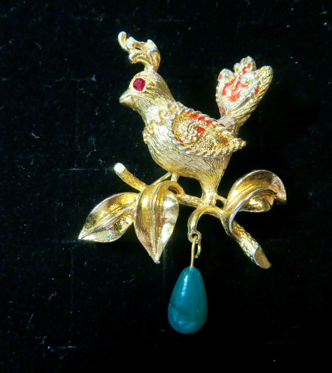 MYLU Signed Partridge in A Pear Tree Textured Gold Tone W/ Emerald ...