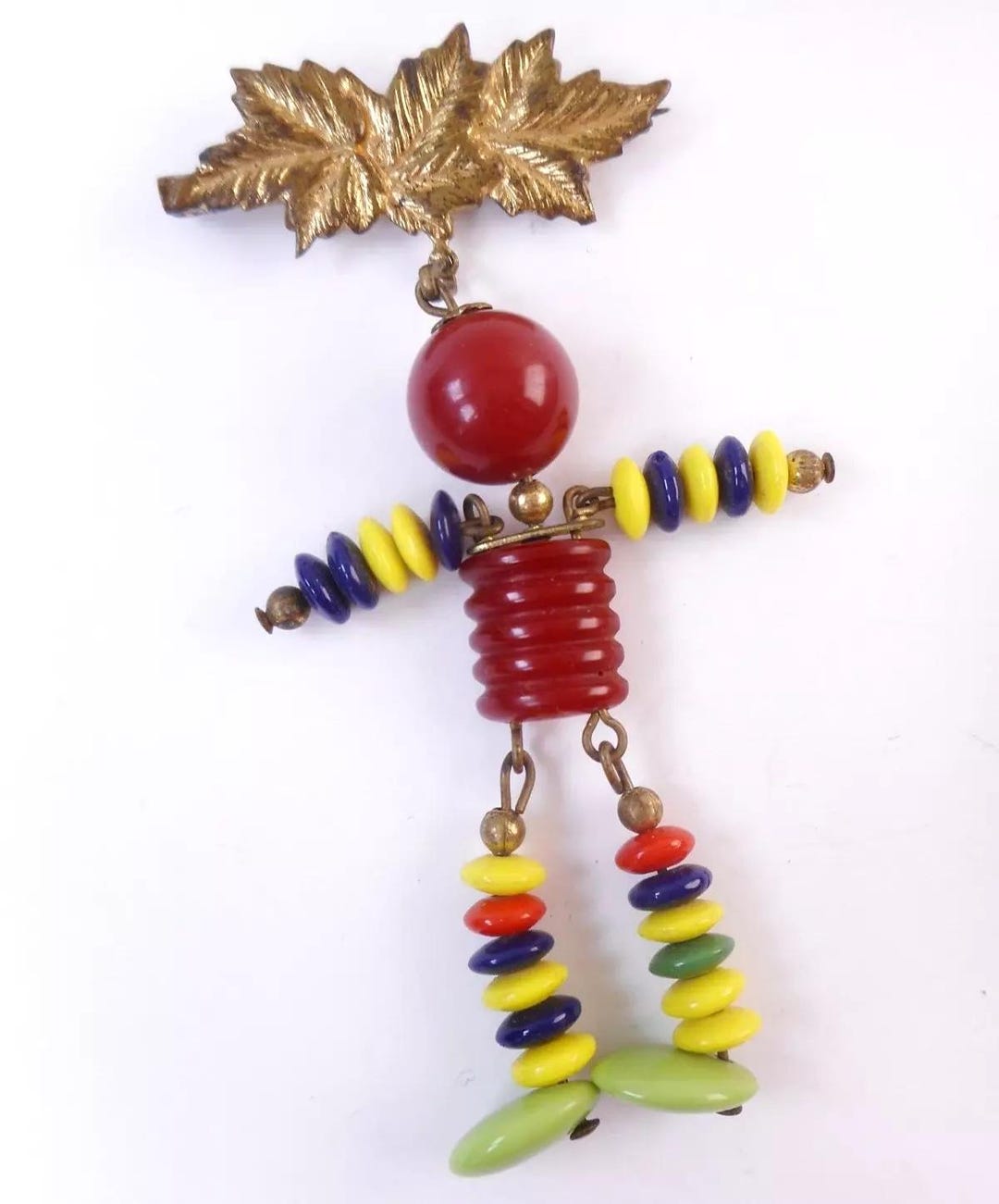 Vintage 40s Red BAKELITE Catalin (TESTED) Beaded Man Figure Tykie Top ...