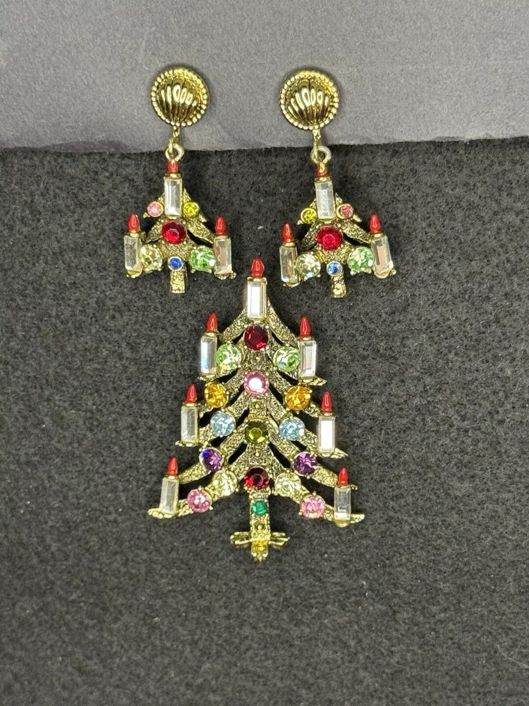 Rare PAKULA Signed Candle Christmas Tree Brooch Pin Matching Clip ...