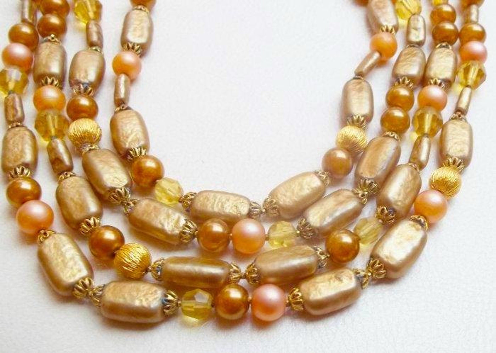 Vintage ROBERT DEMARIO Signed Miriam Haskell 4 Strand Capped Faux ...