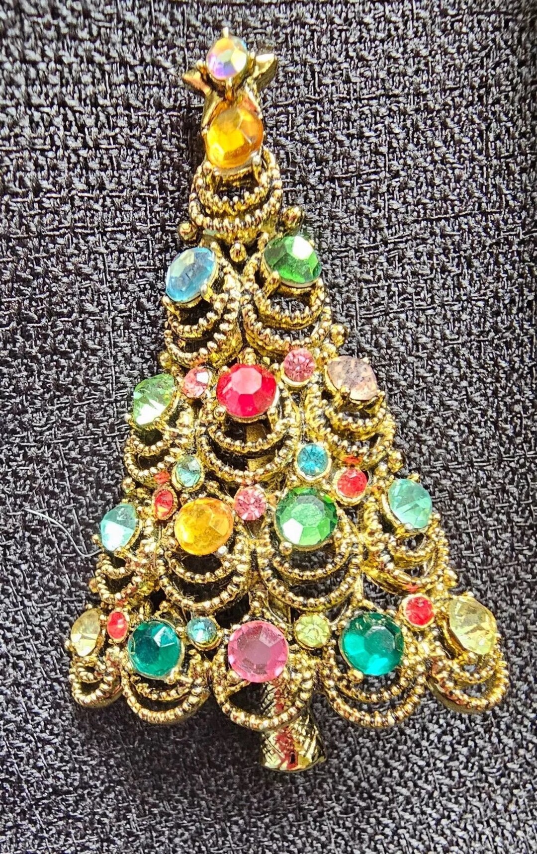 PAKULA Signed Christmas Tree Brooch Pin Multi Color Rhinestones Set in ...